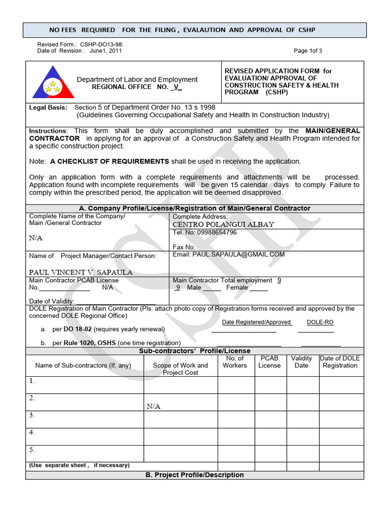 CSHP Application Form Comprehensive | PDF | Employment | Occupational ...