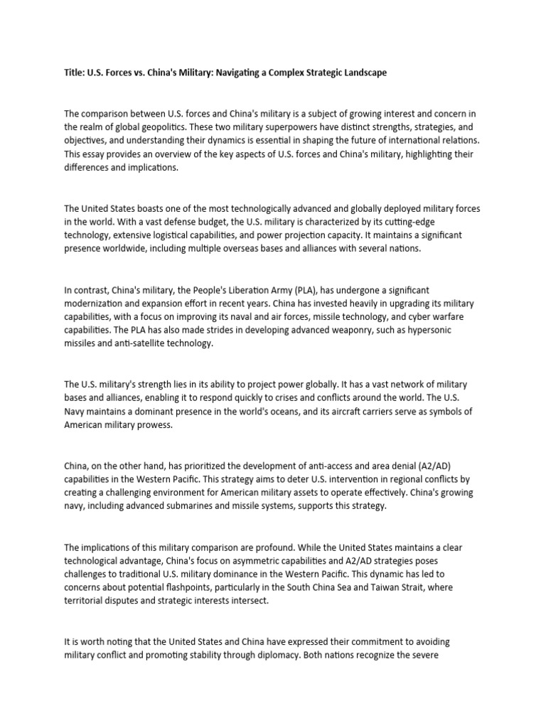 U.S. Forces vs. China's Military | PDF | People's Liberation Army ... U.S. Forces vs. China's Military | PDF | People's Liberation Army ...