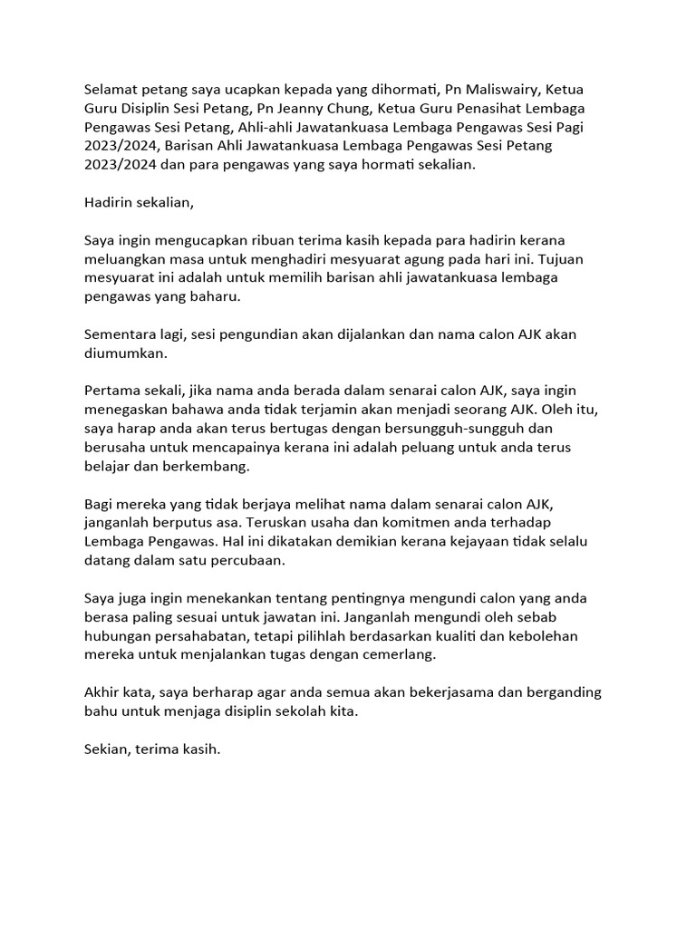 Ucapan Mesyuarat Agung (GM) | PDF