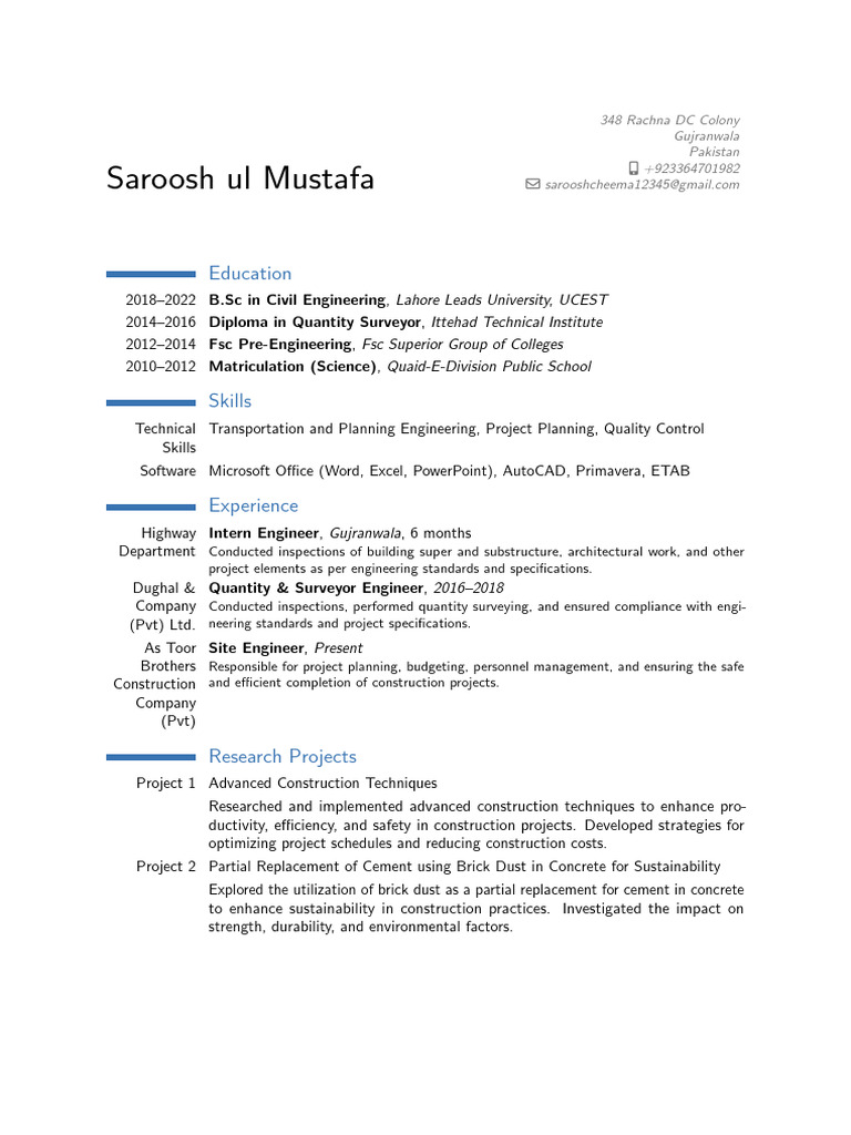 Saroosh Ul Mustafa: Education | PDF
