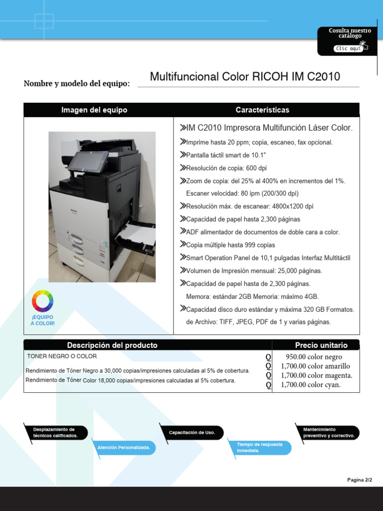 Multifuncional Color RICOH IM C2010: Imagen Del Equipo Características | PDF