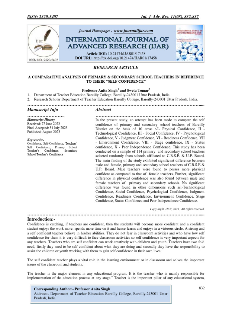 Teacher Confidence Analysis | PDF | Career & Growth