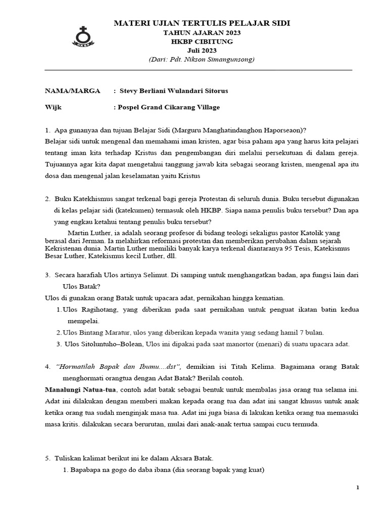 Materi Ujian Tertulis Pelajar Sidi 2023 (Pdt. NS) | PDF