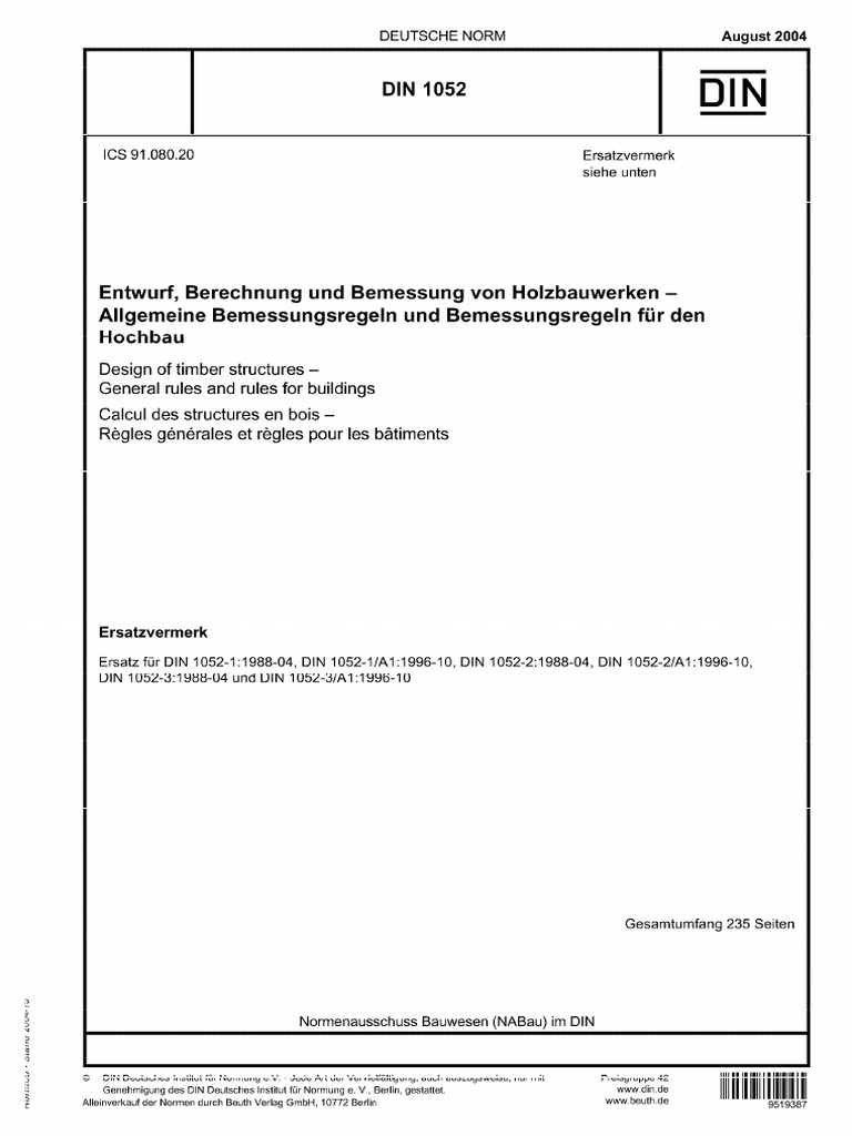 DIN 1052 - 2004 Calcolo Delle Strutture in Legno | PDF