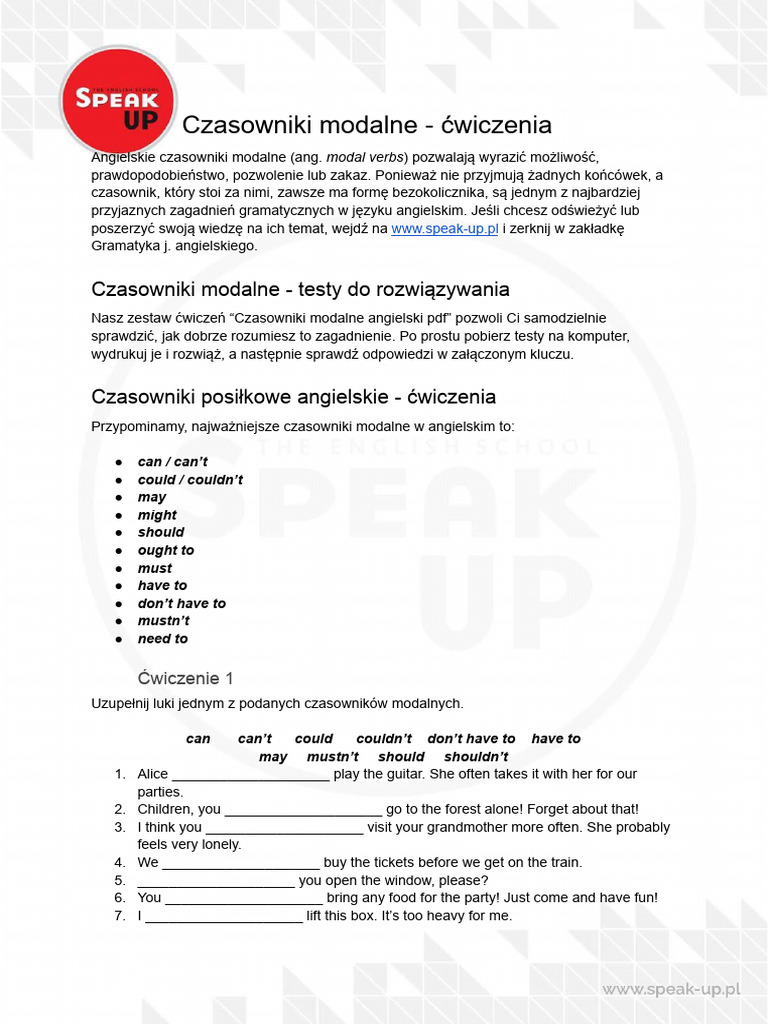 Cwiczenia Czasowniki Modalne | PDF