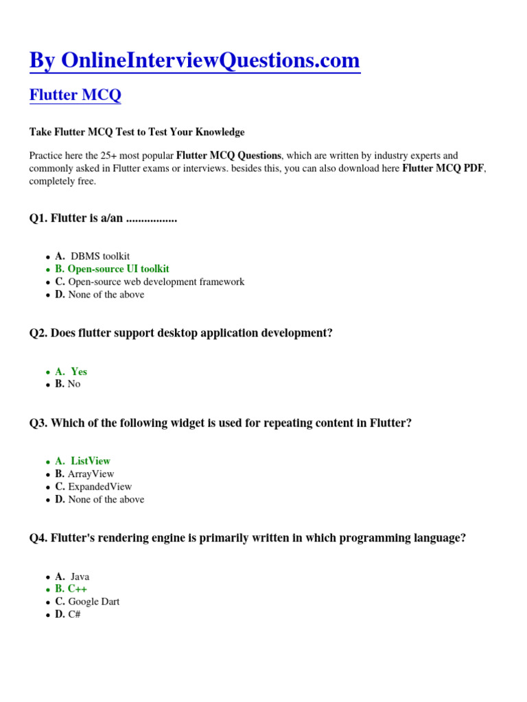 Flutter MCQ | PDF