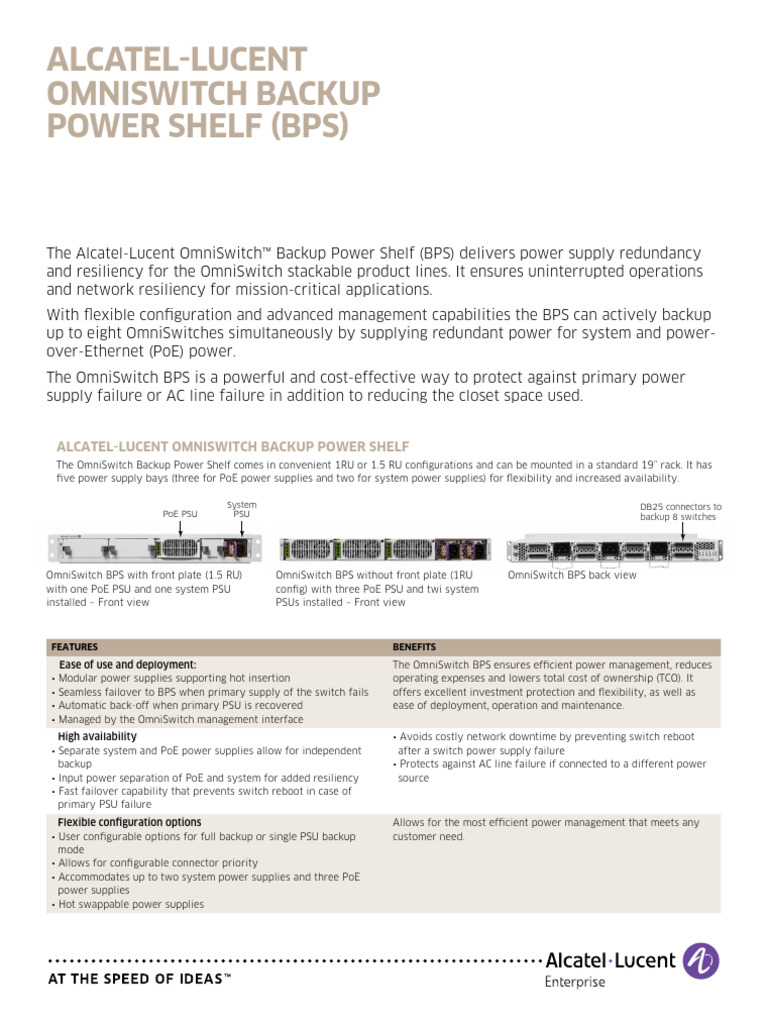 E2013015798 OmniSwitch Backup Power Shelf EN Datasheet | PDF