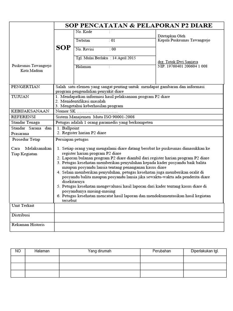 Sop Pencatatan & Pelaporan p2 Diare | PDF
