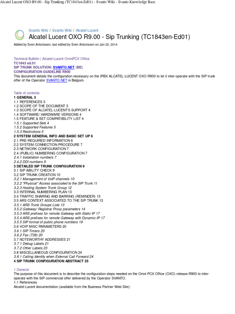 Alcatel Lucent OXO R9.00 - Sip Trunking | PDF | Computers