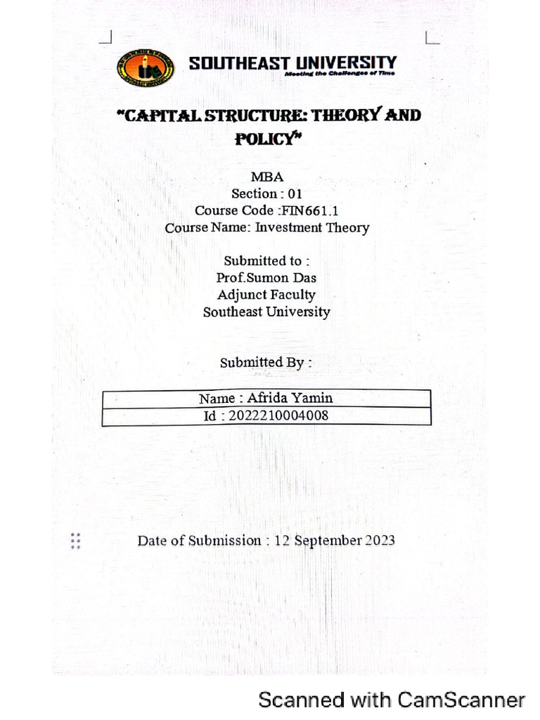 Afrida Yamin 2022210004008 Chapter - 15 Capital Structure | PDF