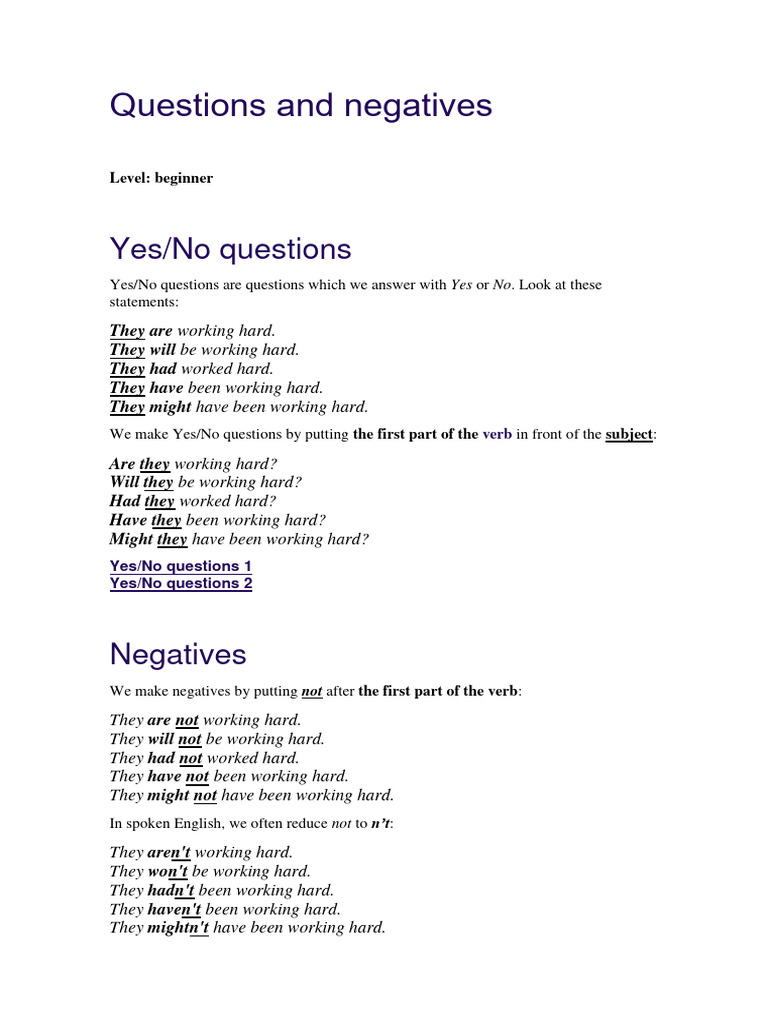 Questions and Negatives | PDF
