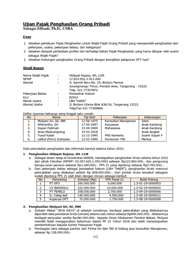 Soal Ujian PPH OP - Subagio | PDF