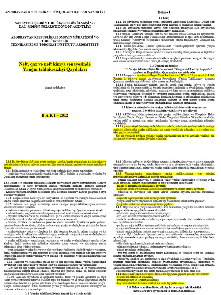 Neft Qaz Ve Neft Kimya Senayesinde Yangin Tehlukesizliyi Qaydalari ...