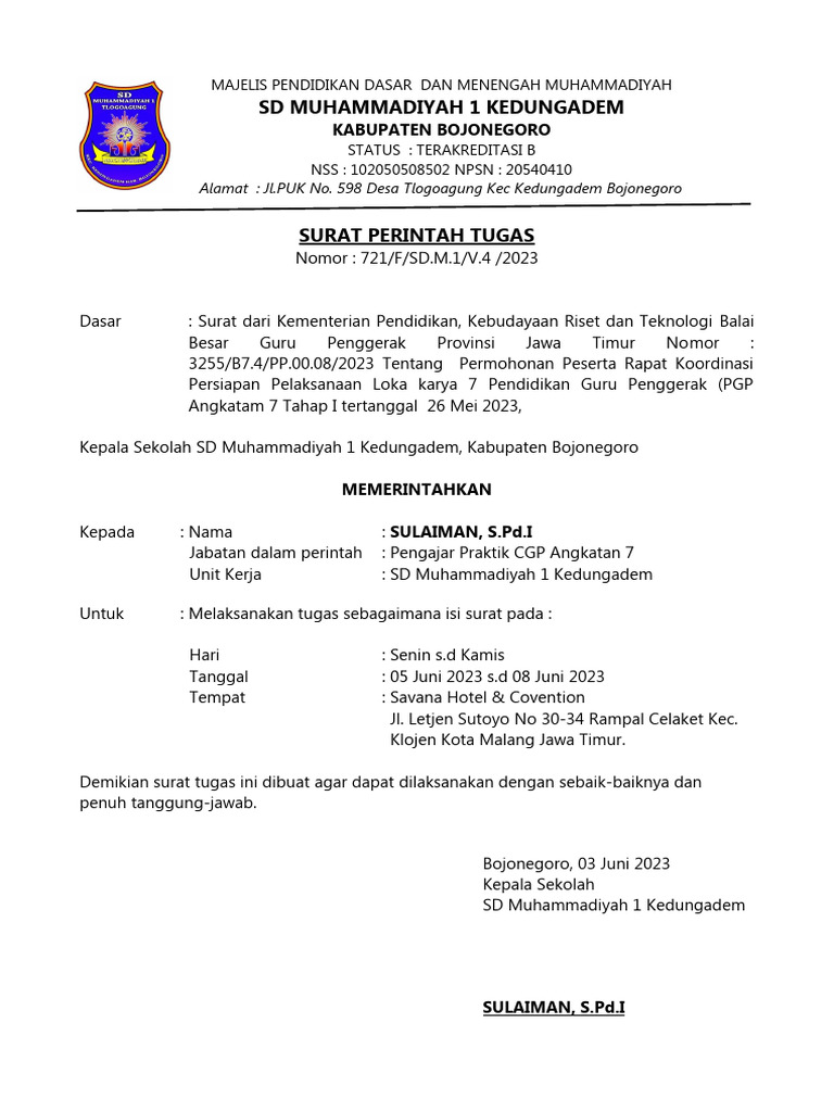 Surat Tugas Malang | PDF