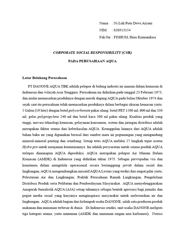 CSR Perusahaan AQUA | PDF