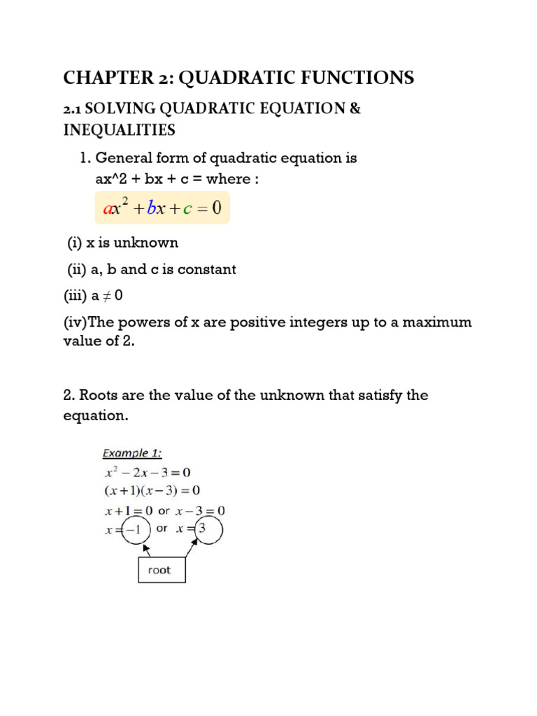 Chapter 2 Quadratic Functions | PDF