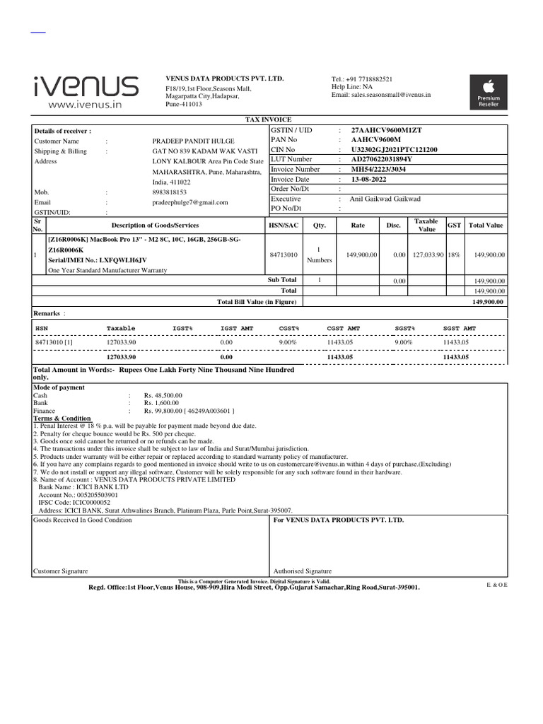 MacBook Pro M2 Invoice | PDF | Invoice | Government Finances