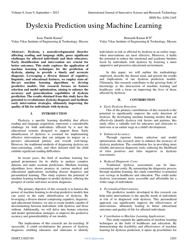 Dyslexia Prediction Using Machine Learning | PDF | Machine Learning | Support Vector Machine