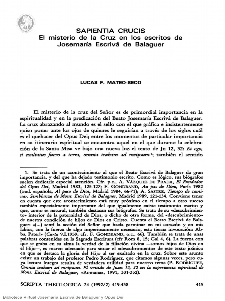 Sapientia Crucis El Misterio de La Cruz en Los Escritos de Josemar A Escriv de Balaguer | PDF ...