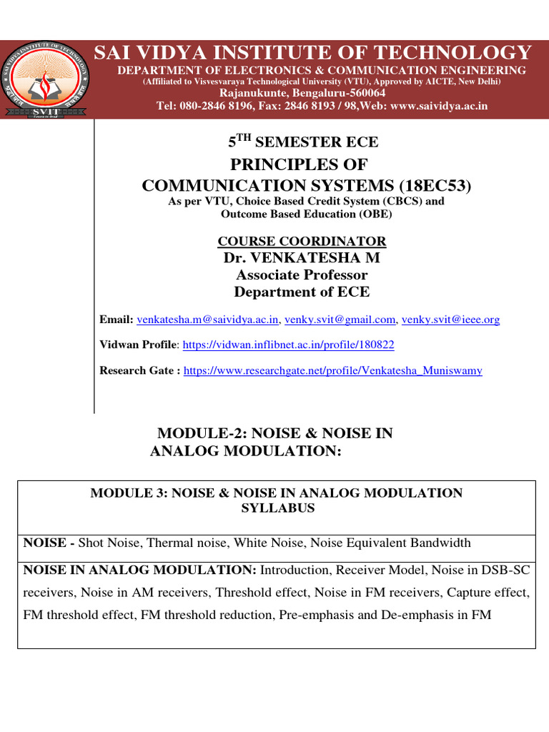MODULE - 3 - NOISE - NOISE - in - ANALOG MODULATION - NOTES | PDF