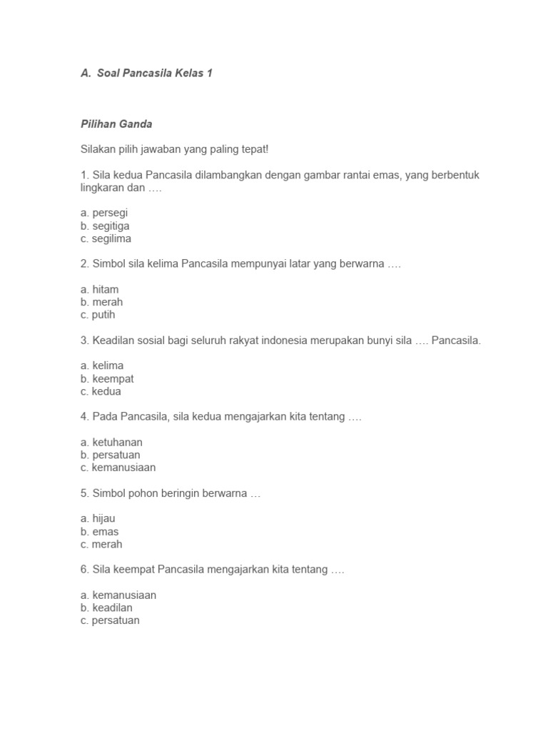Soal Pancasila Kelas 1 Pdf