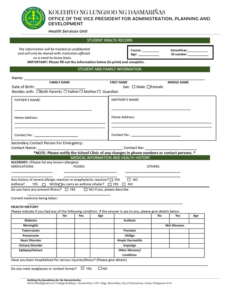 02A.-KLD-Student-Health-Record-Form | PDF