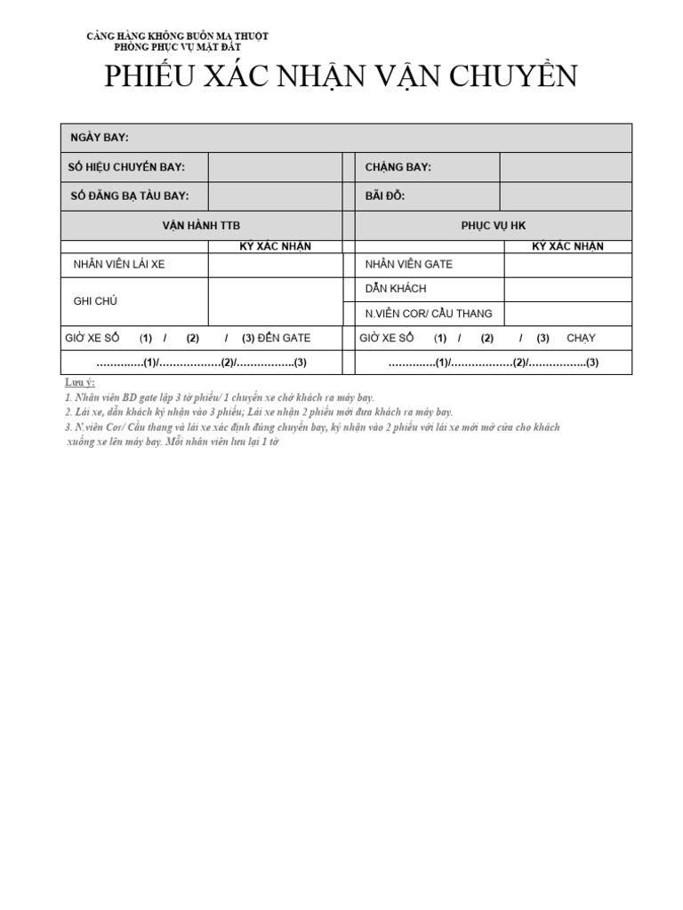 Phieu Xac Nhan Van Chuyen Ver1 | PDF