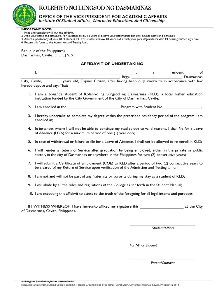 Affidavit of Undertaking - KLD | PDF | Career & Growth | Business