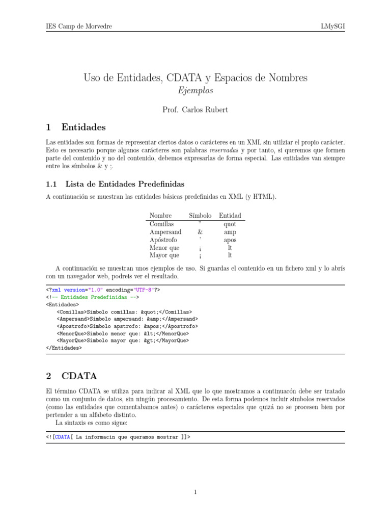 Ejemplos_XML_Entidades_CDATA_NS | PDF