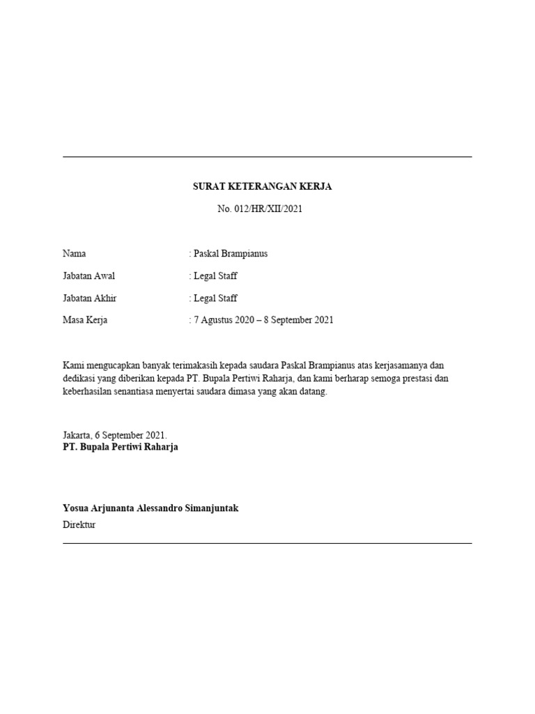 Surat Keterangan Kerja | PDF