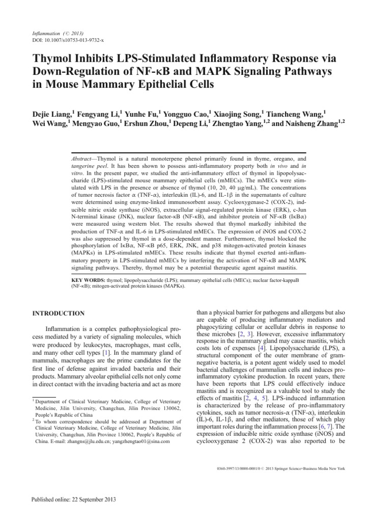 Thymol Inhibits LPS-Stimulated In ﬂammatory Response via Down ...