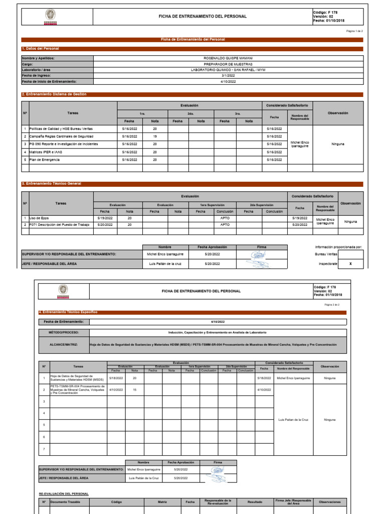 F178 Ficha de Entrenamiento Del Personal - Rosenaldo | PDF