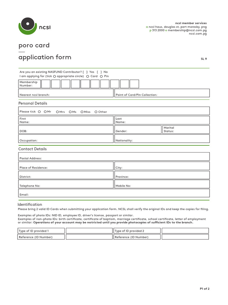 SL 9 Poro Card Application Print | PDF