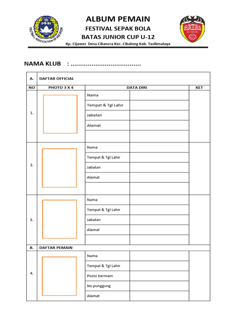 Album Pemain Festival Sepak Bola Batas Junior Cup U12 | PDF
