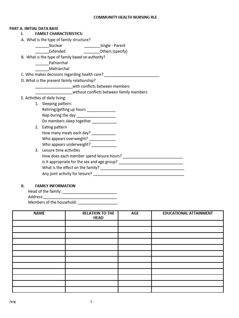 INITIAL-DATA-BASE-form-for-family-TEMPLATE 2 | PDF | Health Care