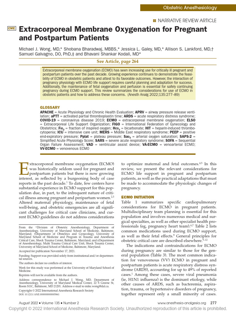 Extracorporeal Membrane Oxygenation For Pregnant.11 | PDF