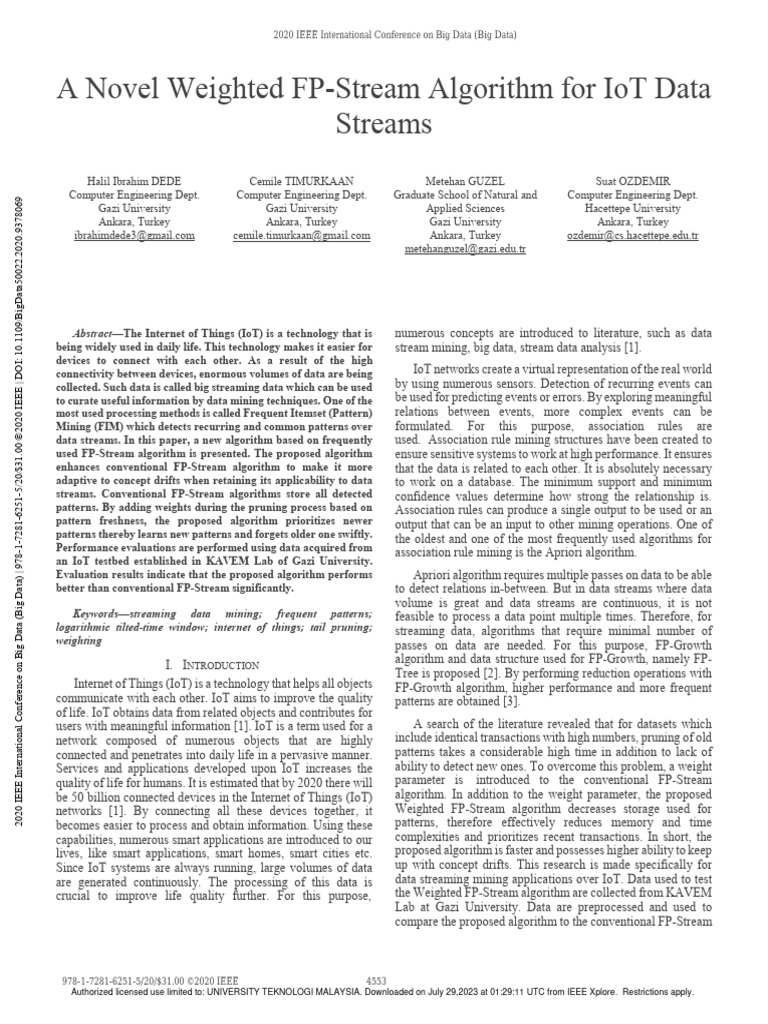 A Novel Weighted FP-Stream Algorithm For IoT Data Streams | PDF | Internet Of Things ...