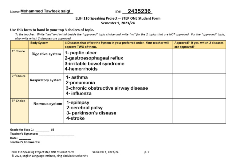 ELIH 110 Project Step One Form | PDF | Science & Mathematics | Self ...