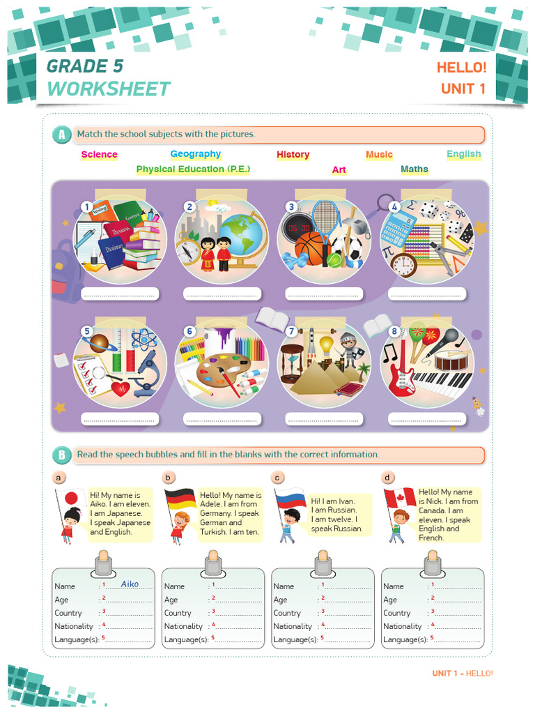 Grade 5 Online Worksheet Unit 1 | PDF | Physical Education | Linguistics