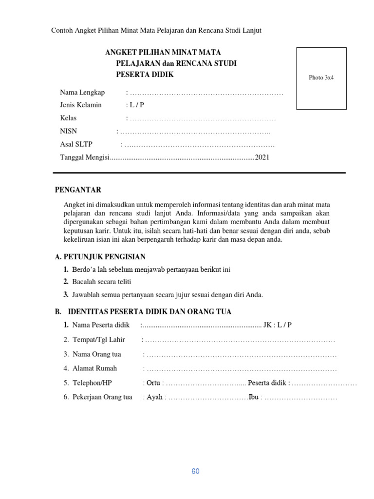 Contoh Asesmen Non-Test BK (Angket) | PDF