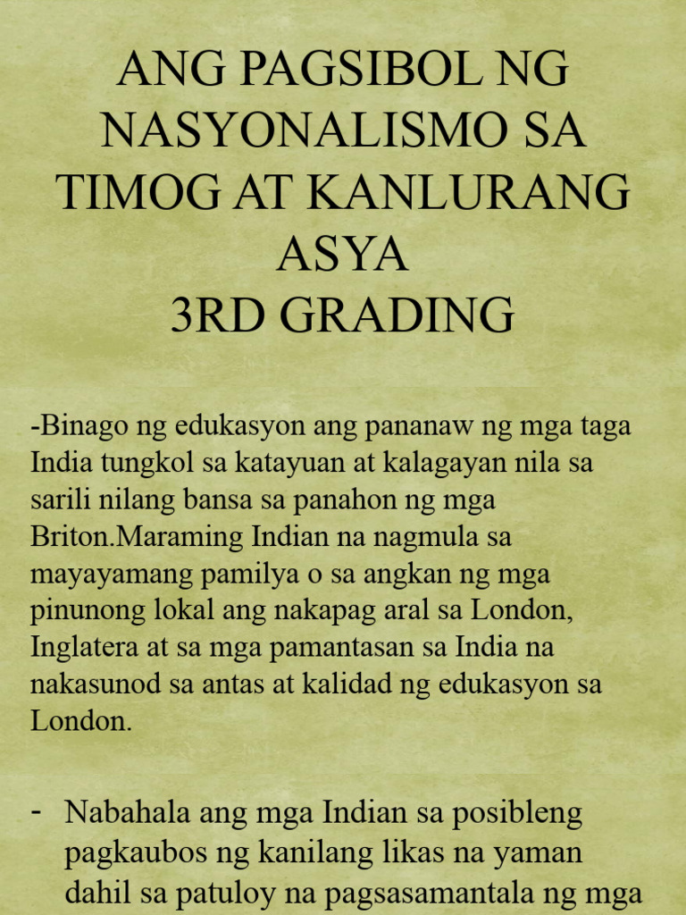 Ang Pagsibol NG Nasyonalismo Sa Timog at Kanlurang Asya 3rd Grading | PDF