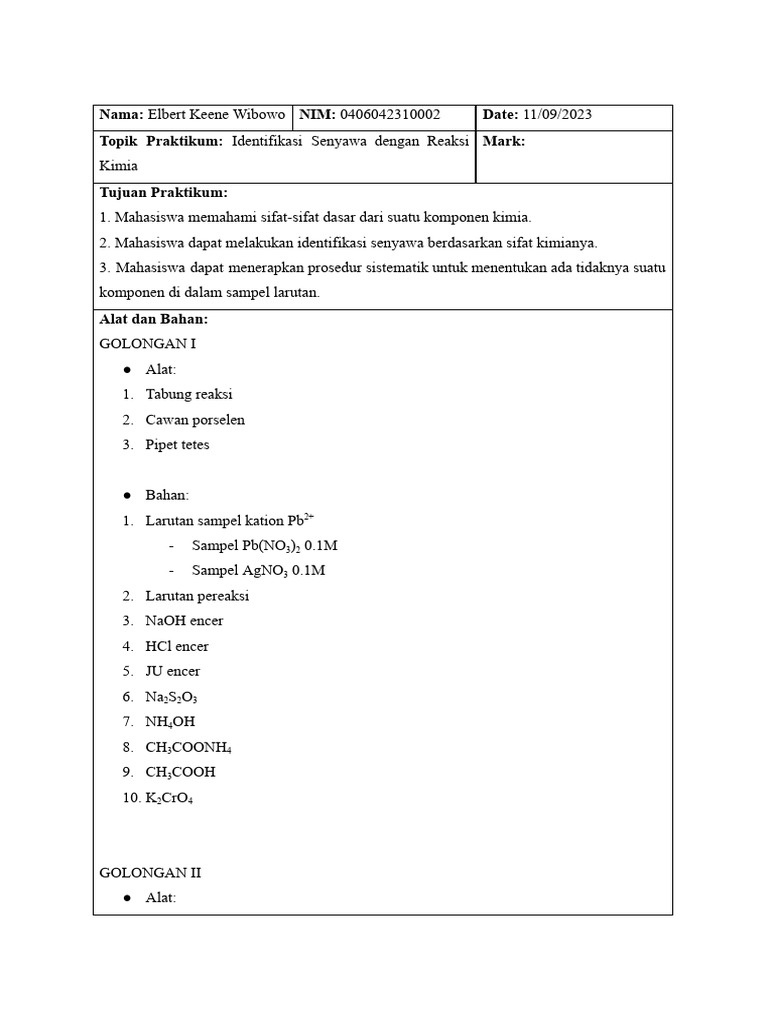 Praktikum Identifikasi Senyawa Kimia | PDF