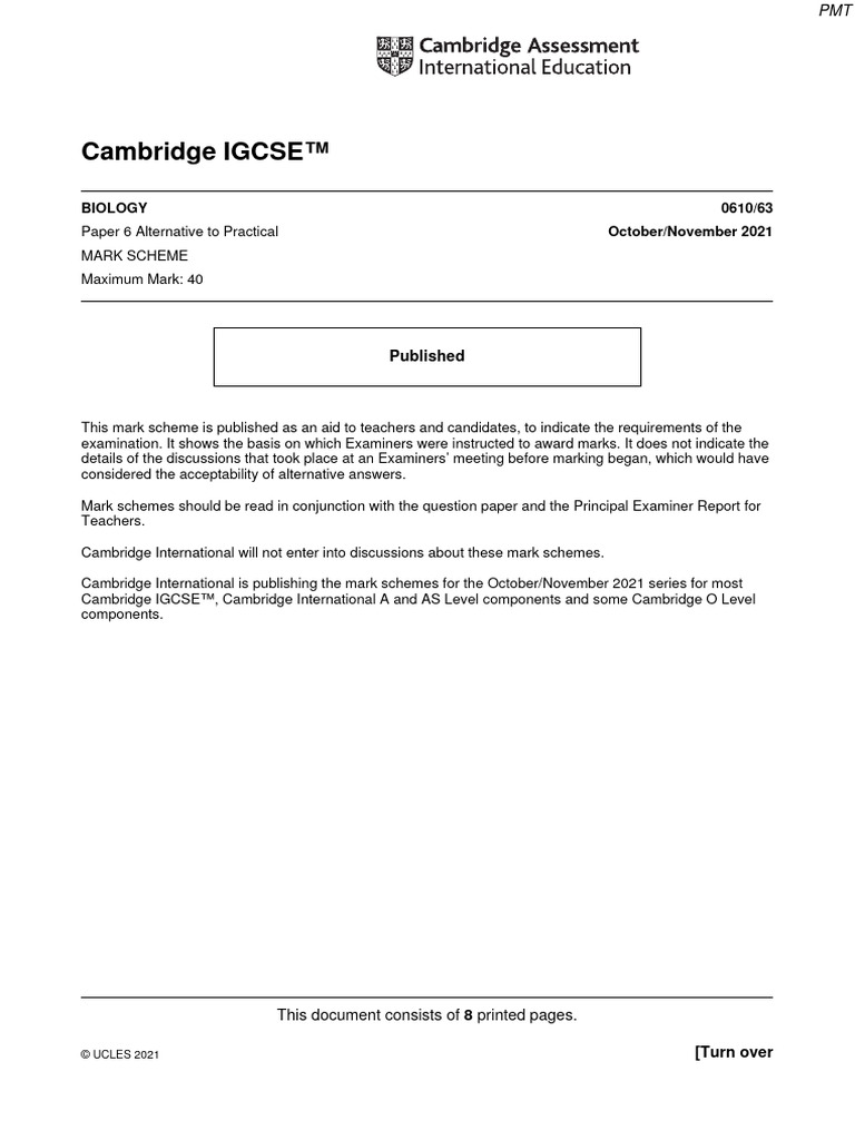 November 2021 (v3) MS - Paper 6 CAIE Biology IGCSE | PDF | Question