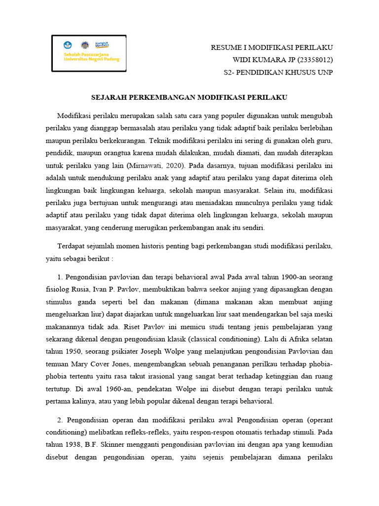 Resume I Modifikasi Perilaku | PDF