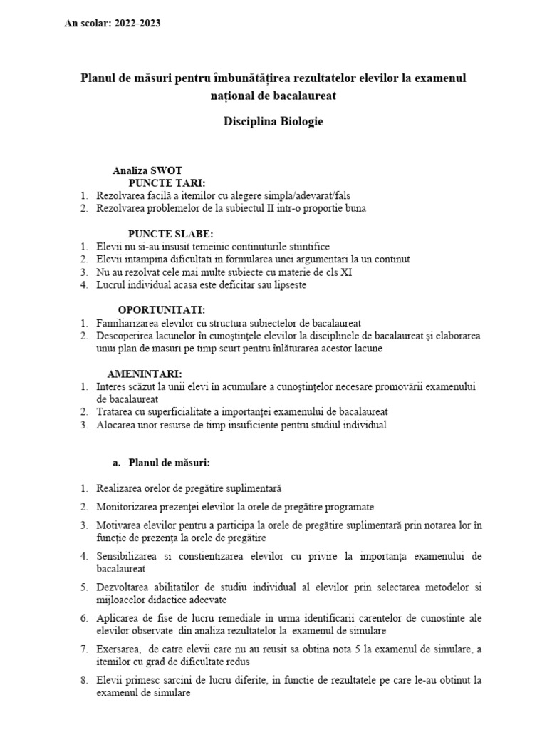 Plan de Masuri_Biologie1 | PDF