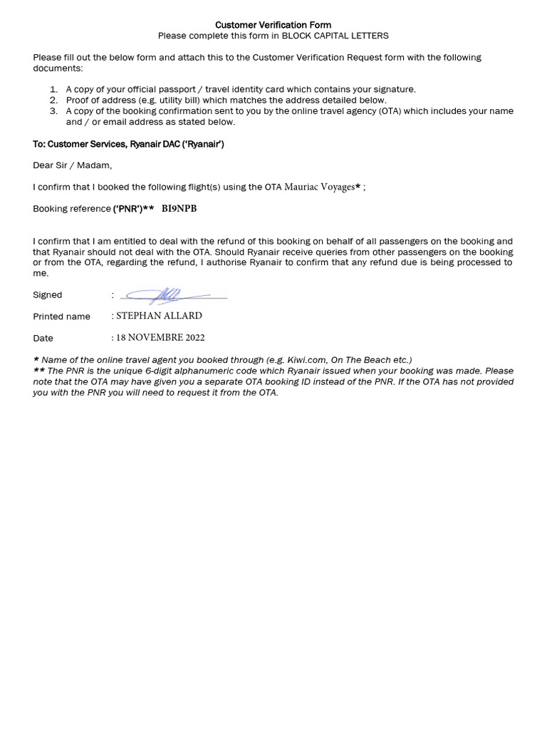Customer Verification Form en v2 | PDF | Business