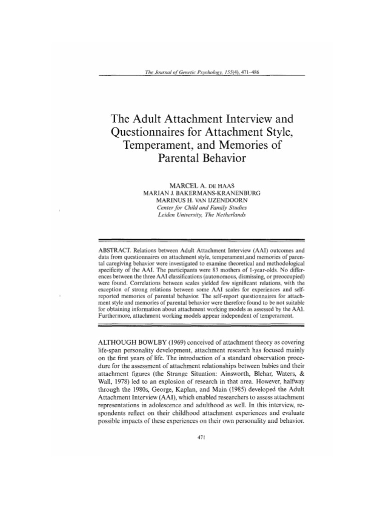 Adult Attachment Interview Analysis | PDF | Wellness | Science ...