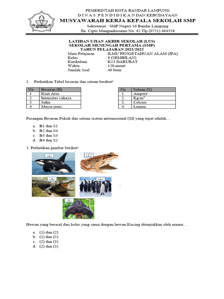 Soal Lus Ipa 2022 | PDF