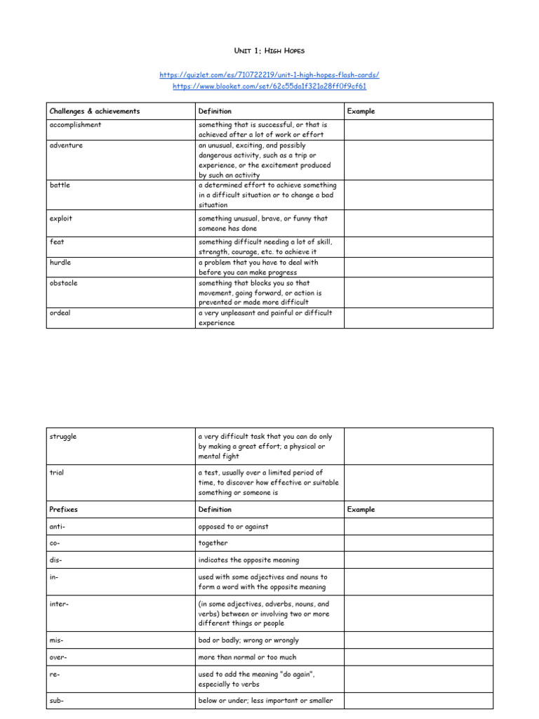 Unit 1 - High Hopes (Key) | PDF