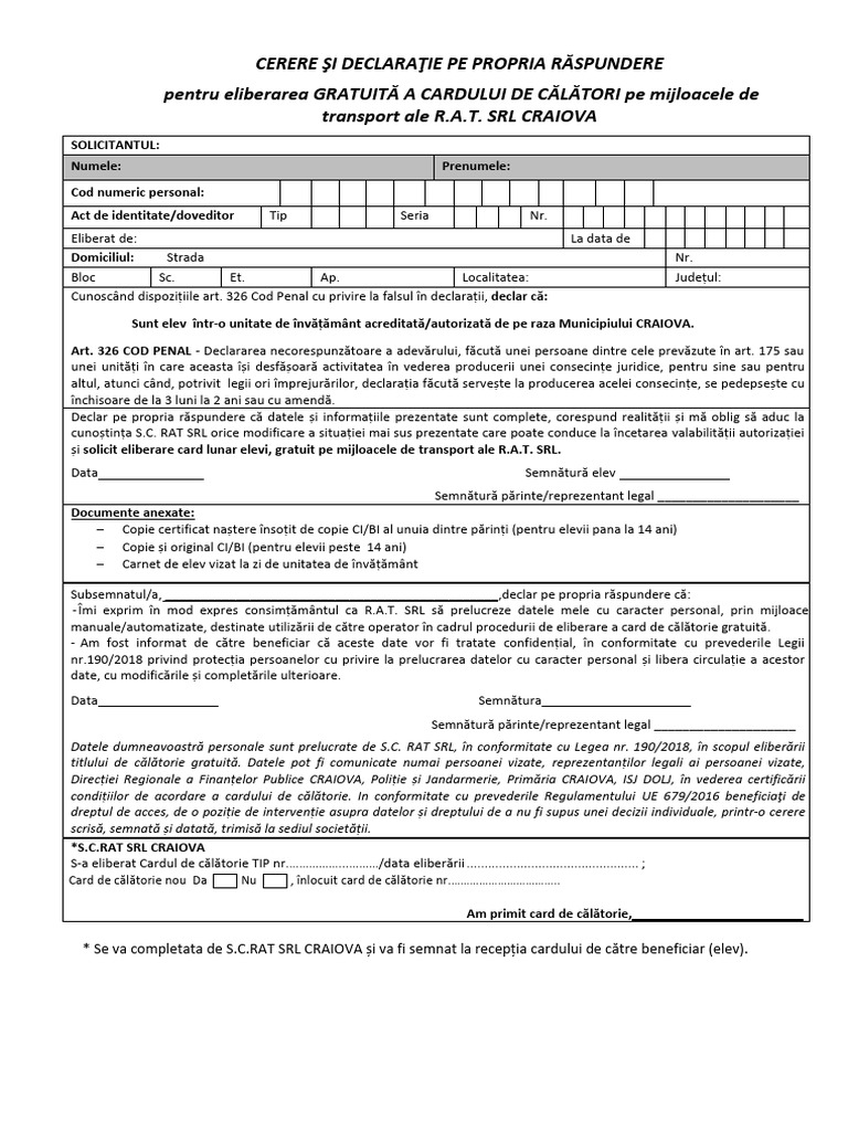 Cerere-eliberare-card-declaratie-consimtamant-elevi | PDF